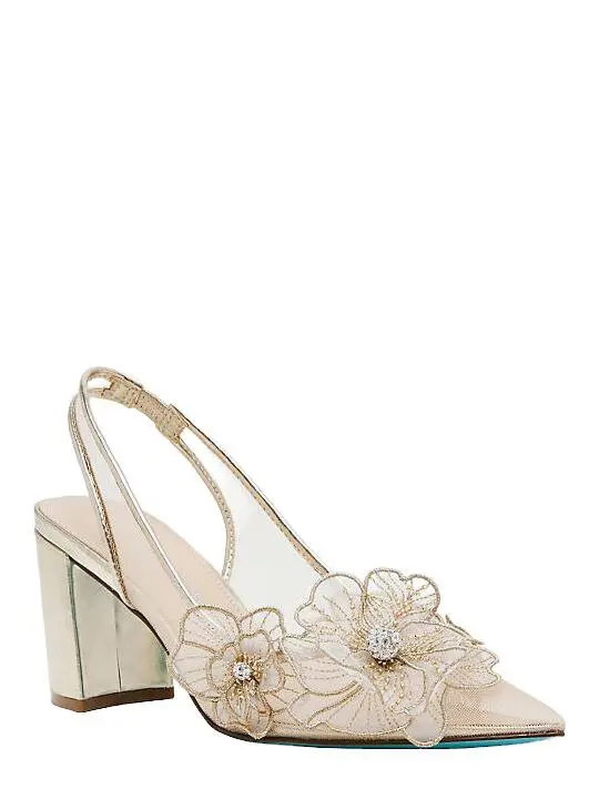 Betsey Johnson Petra Floral Embellished Slingback Heels - Gold