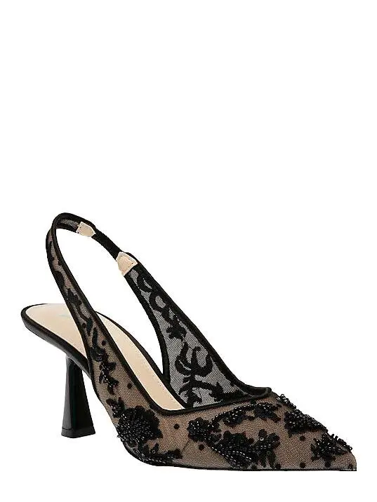 Betsey Johnson Nikki Embellished Mesh Slingback Heels - Black