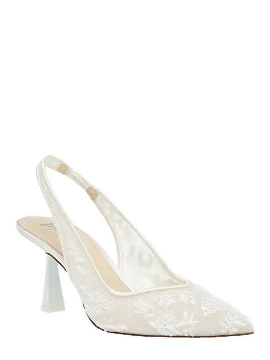 Betsey Johnson Nikki Embellished Mesh Slingback Heels - Ivory