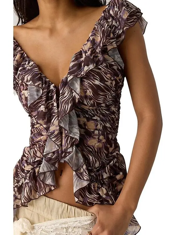 Free People Blythe Printed Ruffled Top - Marble Combo