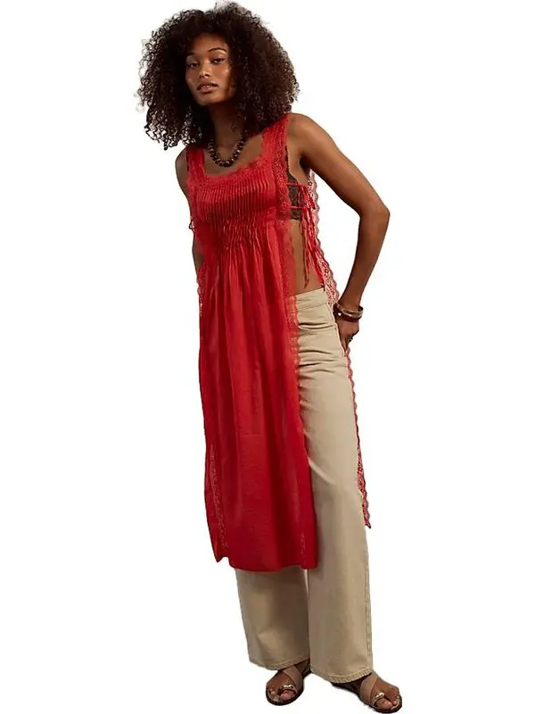 Free People Loren Apron Maxi Top - Poppy Red