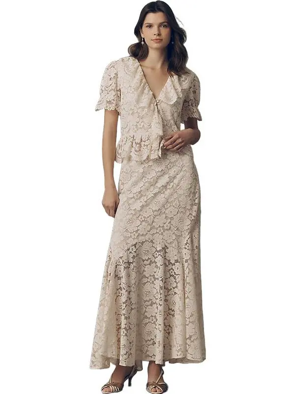 Rixo Lace Ruffle Blouse - Cream