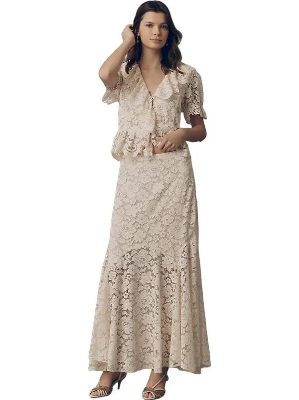 Rixo Jada Lace Maxi Skirt - Cream
