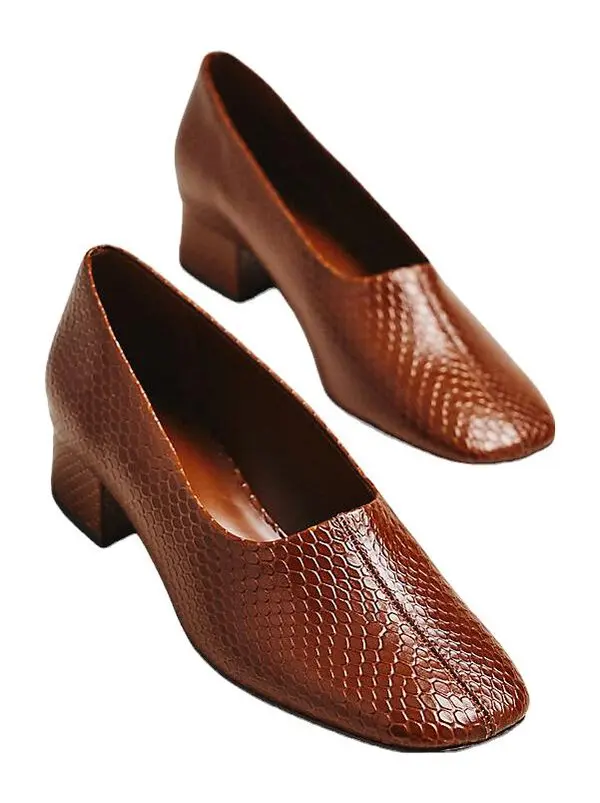 REFORMATION Inez Square-toe Pumps - Cognac Snake