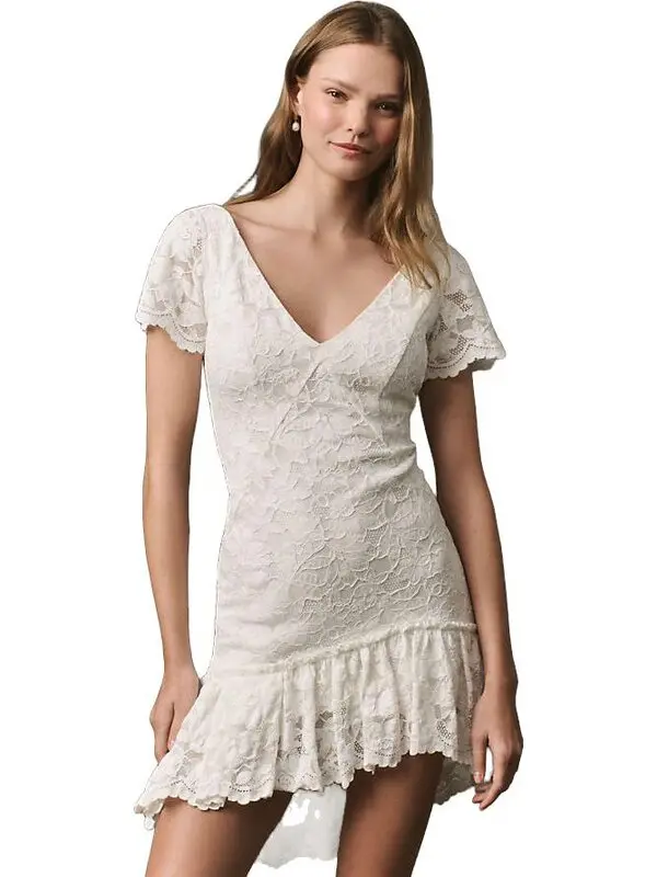 MARE MARE Ruffle Lace Mini Dress - White