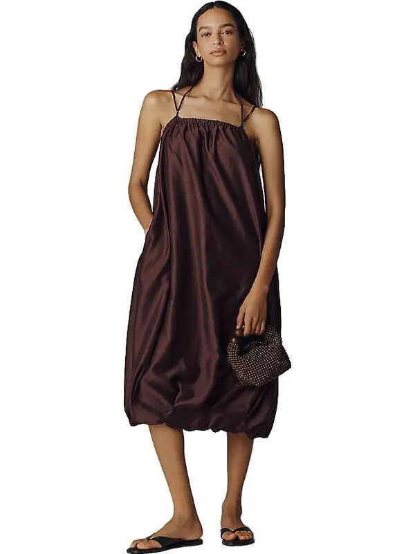 Anthropologie Strappy Bubble Midi Dress - Brown