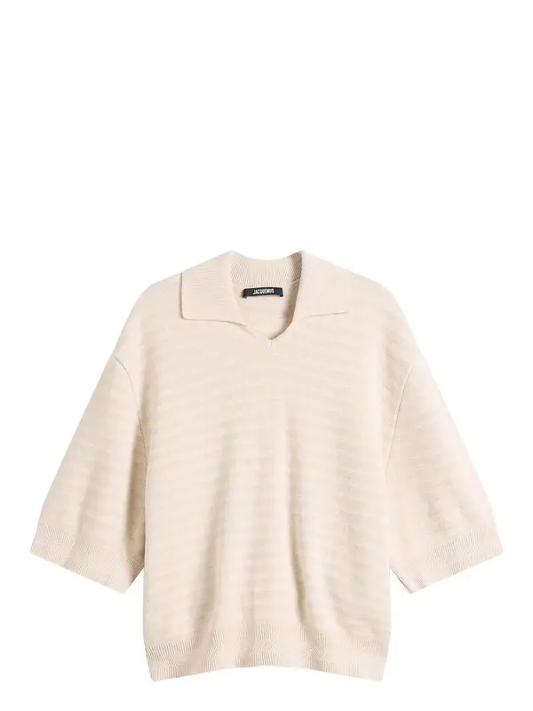 Jacquemus Chevron Cotton Silk Knit Polo Shirt - Light Beige