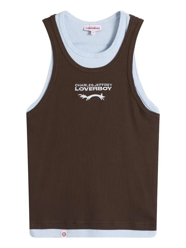 CHARLES JEFFREY Double Logo Tank Top - Brown/light Blue