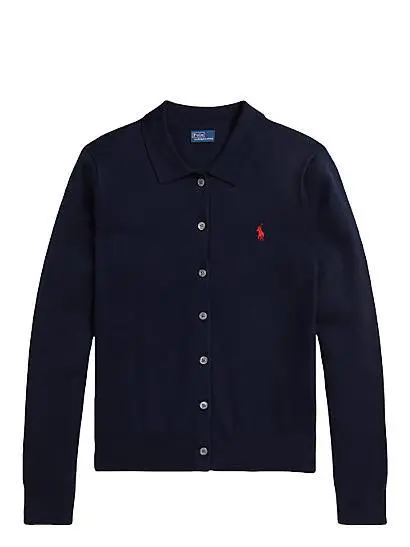 Polo Ralph Lauren Logo-embroidered Collared Cotton-blend Cardigan - Hunter Navy