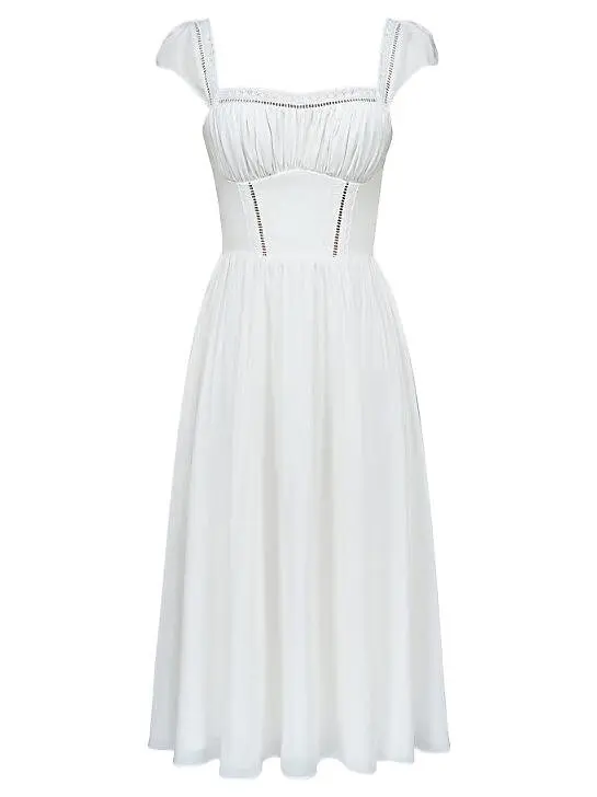 House Of Cb Thea Puff-sleeved Lyocell Maxi Dress - Clouddancer