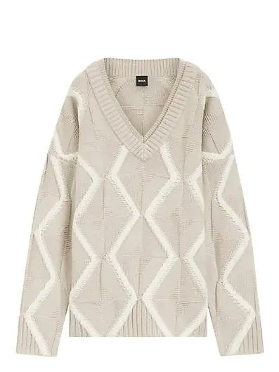 BOSS Relaxed-fit Aran Knitted Virgin-wool Jumper - Open Miscellaneous