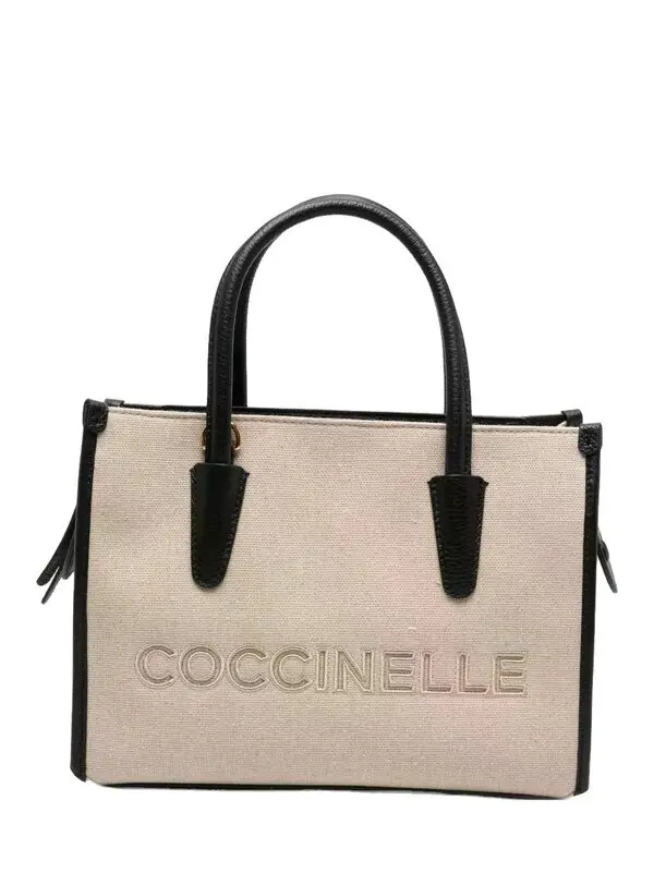 COCCINELLE Leather-trim Tote Bag With Embroidered Logo - Neutrals