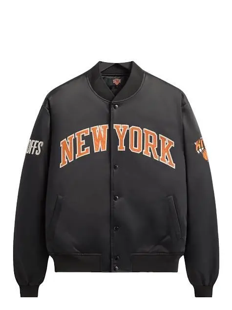 Kith X New York Knicks Playoffs Satin Bomber Jacket - Black
