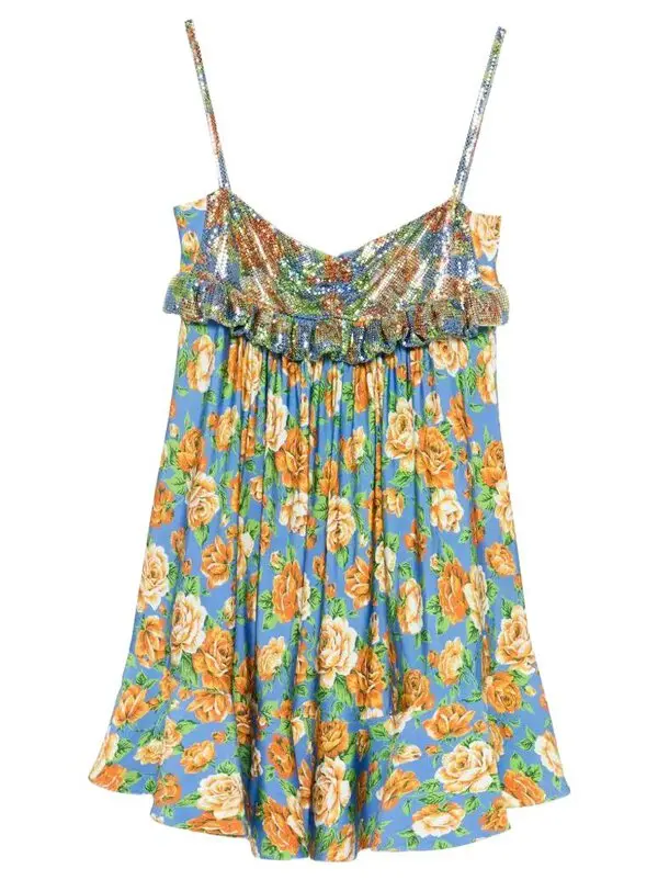 Rabanne Floral Print Mini Dress - Blue