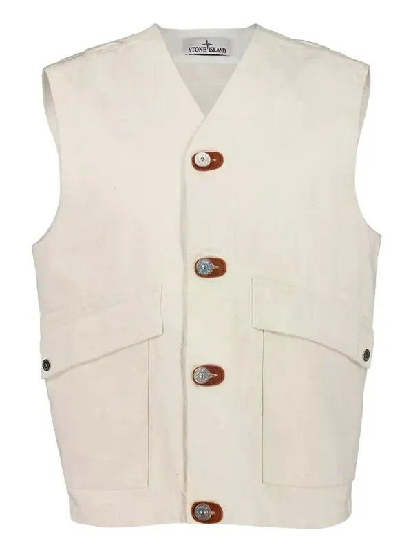 Stone Island V-neck Buttoned Gilet - White
