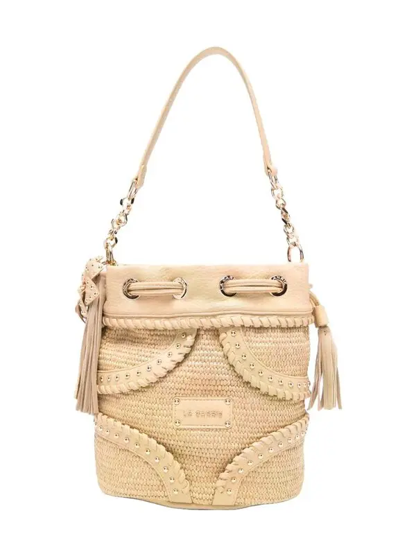 LA CARRIE Stud-embellished Bucket Bag - Neutrals
