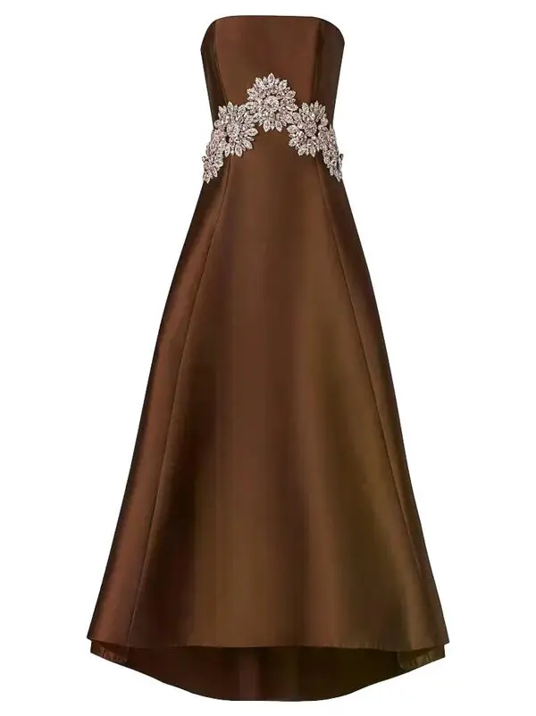 Costarellos Bria Crystal-embellished Strapless Asymmetric Dress - Brown