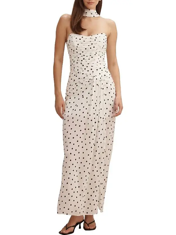 EVER NEW Arli Strapless Ruched Maxi Dress With Detachable Scarf - Porcelain Edmond Spot