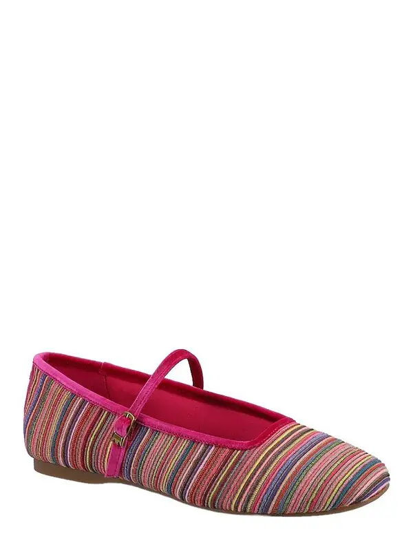 BIRDIES The Hummingbird Mary Jane Flat - Hot Pink Multi Stripe Grosgrain