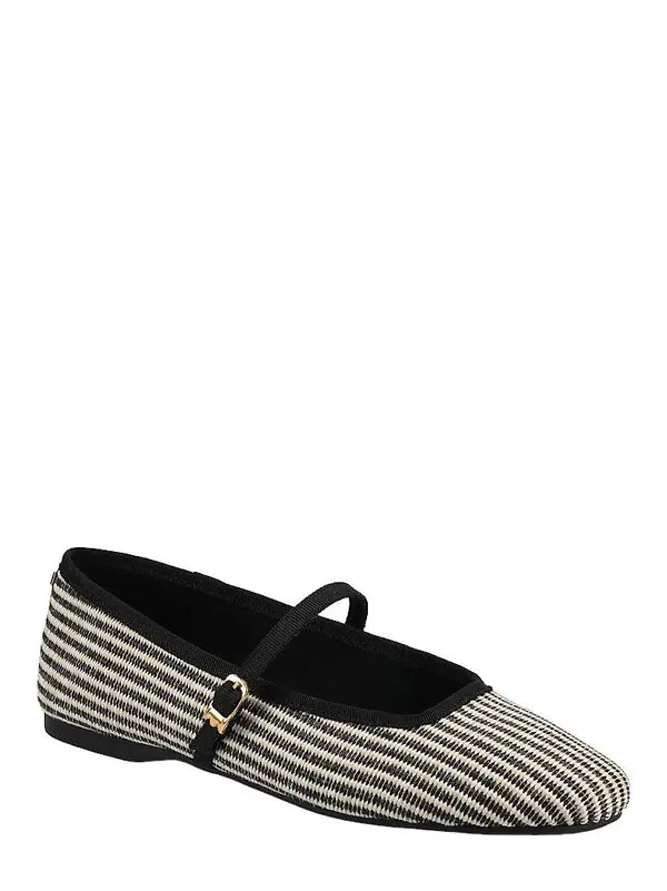 BIRDIES The Hummingbird Mary Jane Flats - Black/off White Two Tone Raffia