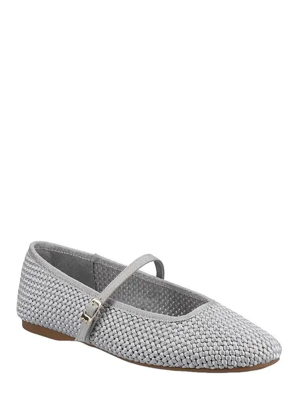 BIRDIES The Hummingbird Mary Jane Flat - Silver Woven Satin