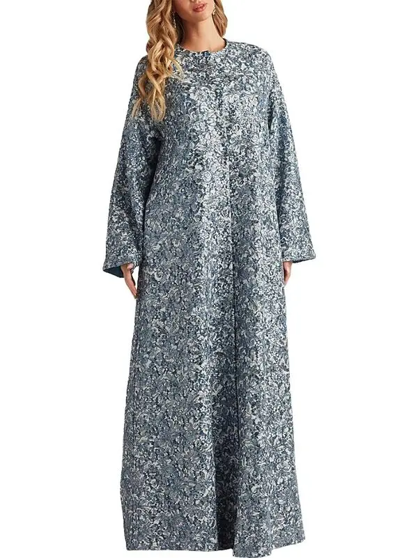 Tadashi Shoji Ostak Sequin Embroidered Caftan Gown - Blue Coral