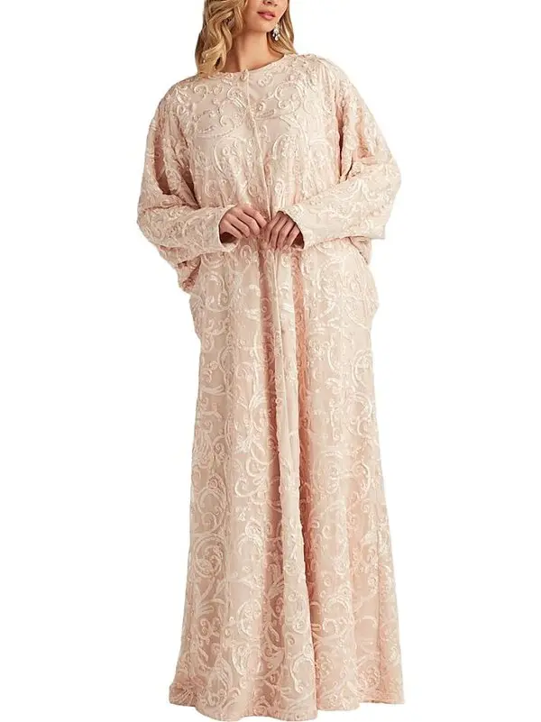Tadashi Shoji Sonnie Sequin Lace Caftan Gown - Rose Mist