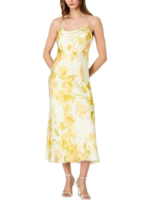 French Connection Oona Satin Sophi Cowl Neck Dress - Daisy Yellow
