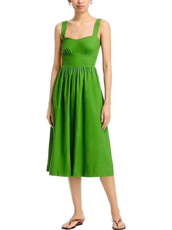 French Connection Aspen Linen Sweetheart Midi Dress - Botanica Green