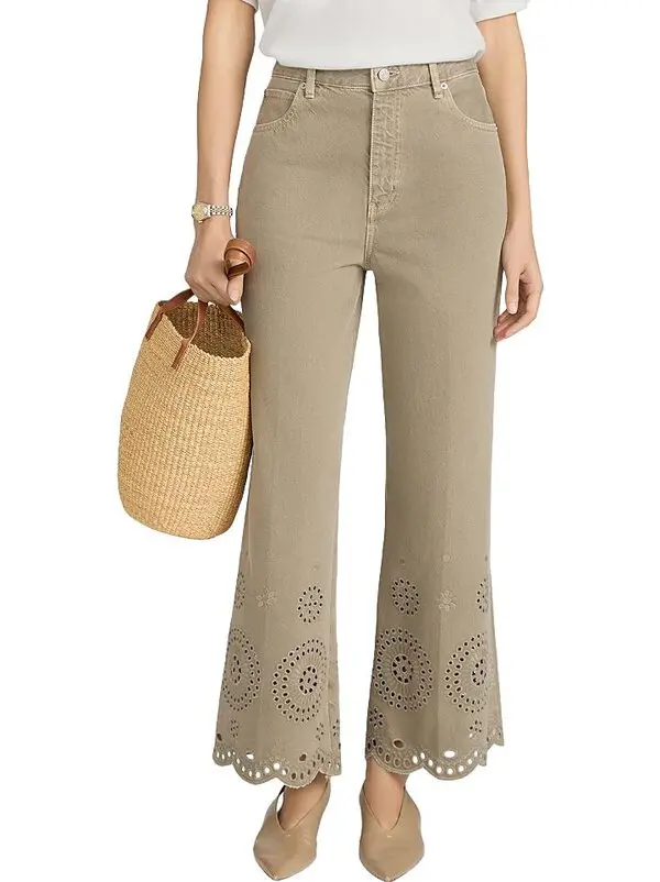 FRAME Eyelet High Rise Ankle Wide Flare Jeans - Thyme