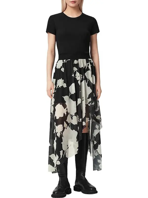ALLSAINTS Loria High Low Floral Print Skirt - Fleurz Black