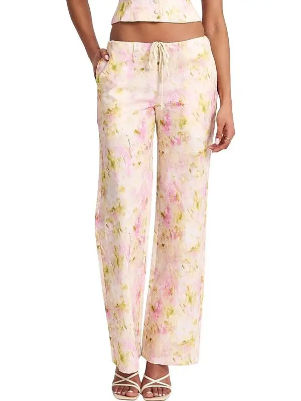 MISS CIRCLE Laureen Floral Print Linen Straight Pants - Pink