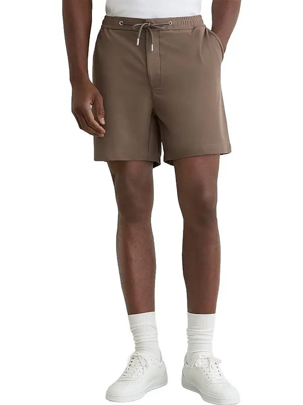 REISS Regular Fit Textured Drawstring Shorts - Mocha Brown