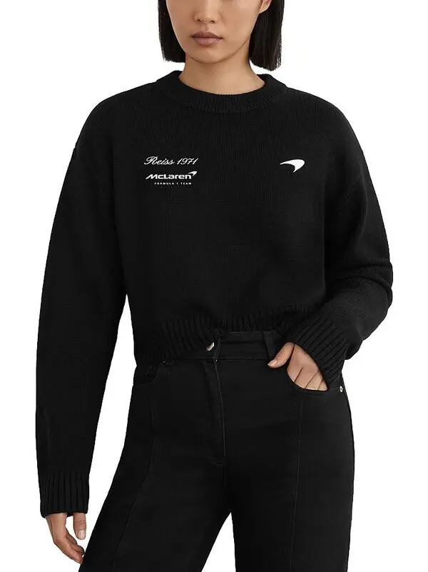 REISS Nicole Mclaren Merino Wool Cropped Sweater - Black