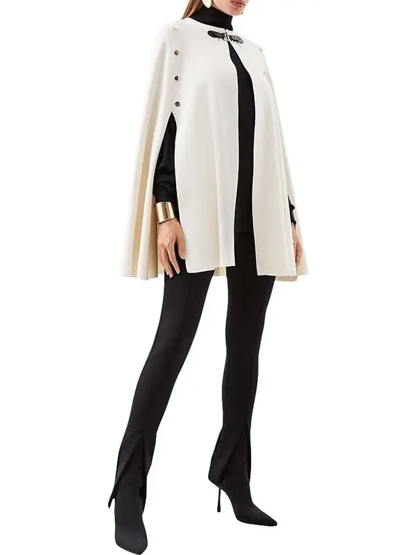 Karen Millen Popper Detail Knit Cape Coat - Cream