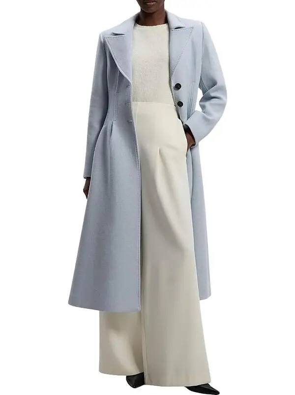 Karen Millen Petite Wool Maxi Coat With Corset Detail - Pale Blue
