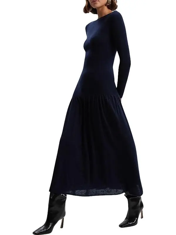 Karen Millen Wool Blend Sheer Knitted Skirt Dress - Ink
