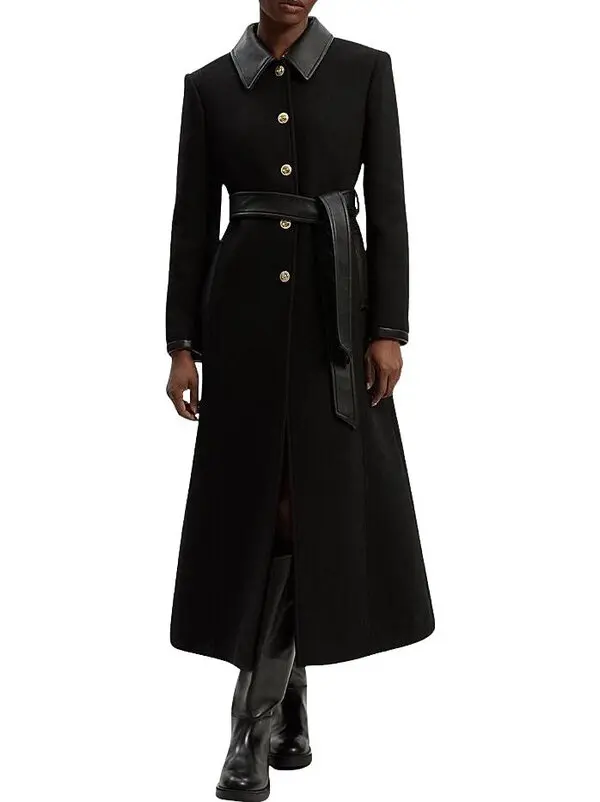 Karen Millen Wool And Polyurethane Blend Tailored Maxi Coat - Black