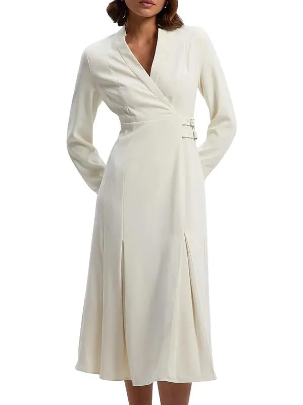 Karen Millen Crepe Buckle Waist Midi Shirt Dress - Ivory