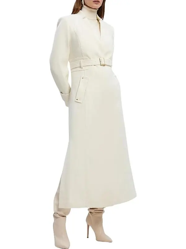 Karen Millen Wool Notch Neck Belted Maxi Coat - Ivory