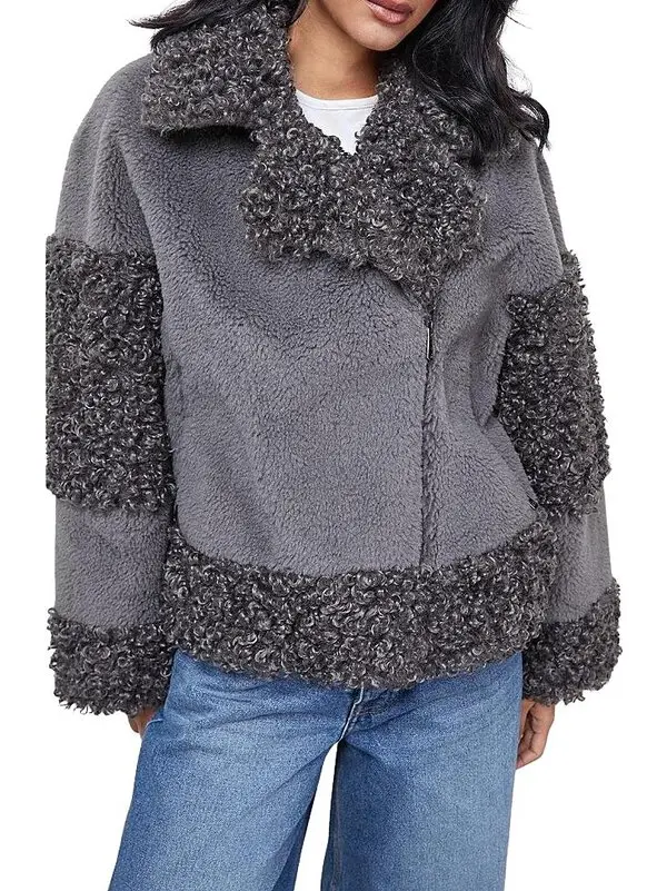 WAREHOUSE Faux Fur Mix Zip Through Jacket - Grey