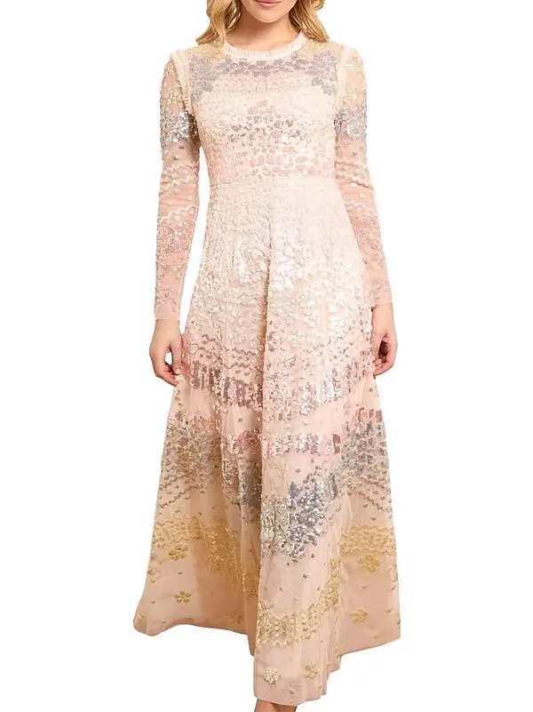 NEEDLE & THREAD Angeline Sequin Gown - Cream