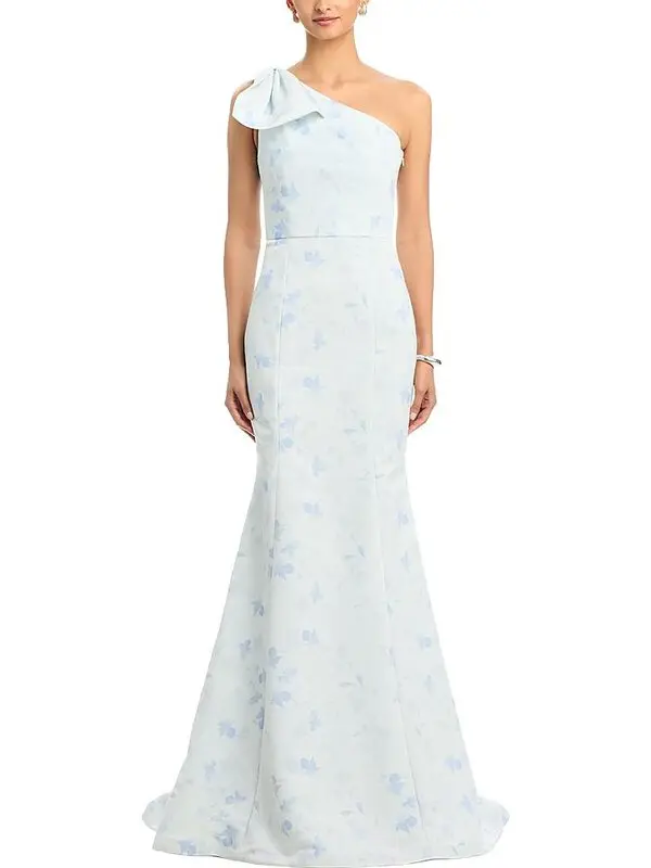 Amsale One Shoulder Floral Gown - Ice
