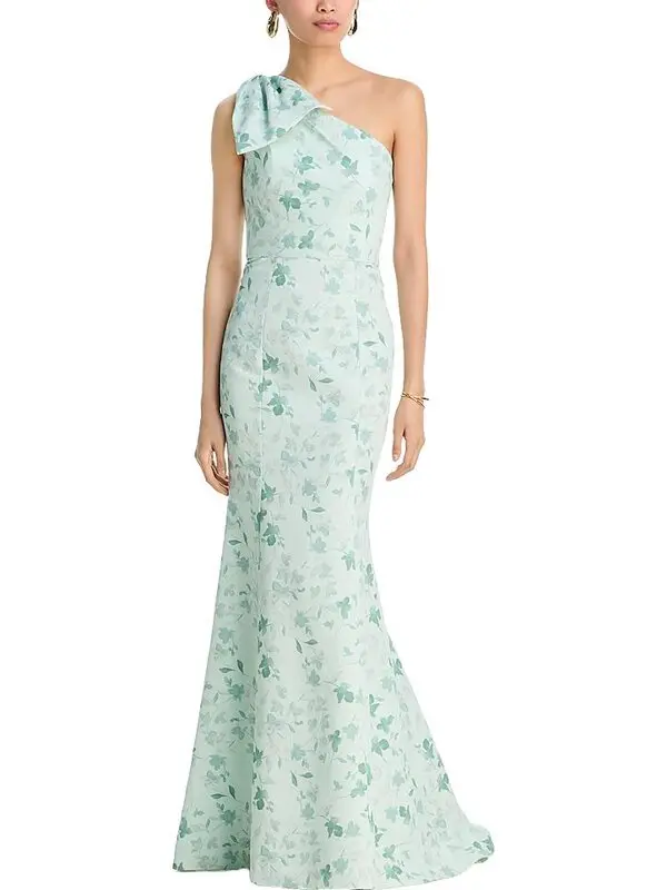 Amsale Nerine One Shoulder Gown - Moss Print