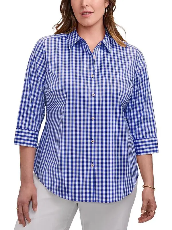 Foxcroft Margie Three Quarter Sleeve Shirt - White/blue