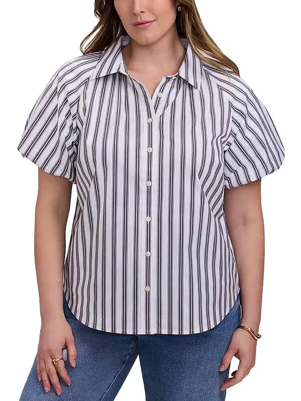 Foxcroft Paula Puff Sleeve Shirt - White/black