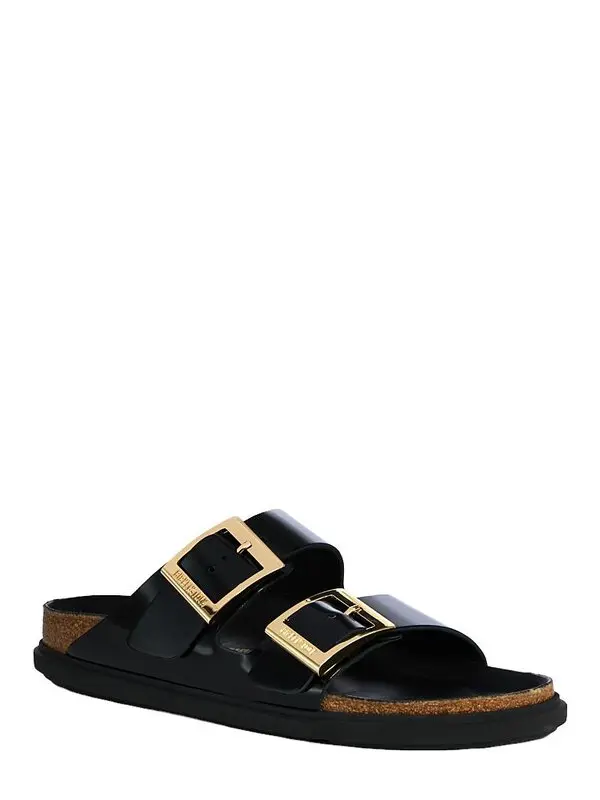 BIRKENSTOCK Arizona Big Buckle High Shine Slide Sandals - Black