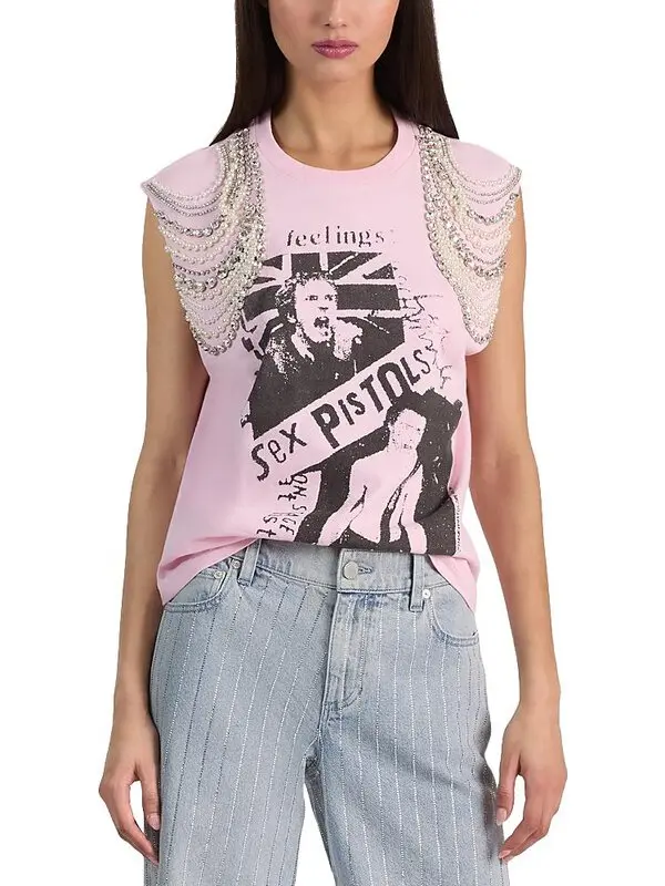 Alice + Olivia Micah Embellished Muscle Tee - Sex Pistols