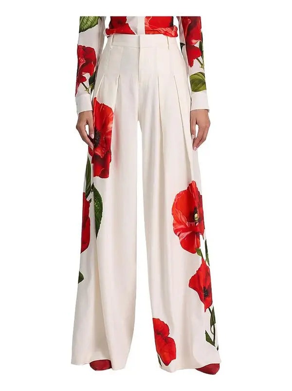 Alice + Olivia Blaire High Rise Pleated Wide Leg Pants - Summer Poppy