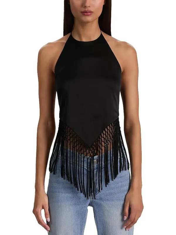Alice + Olivia Greta Halter Tie Back Top - Black